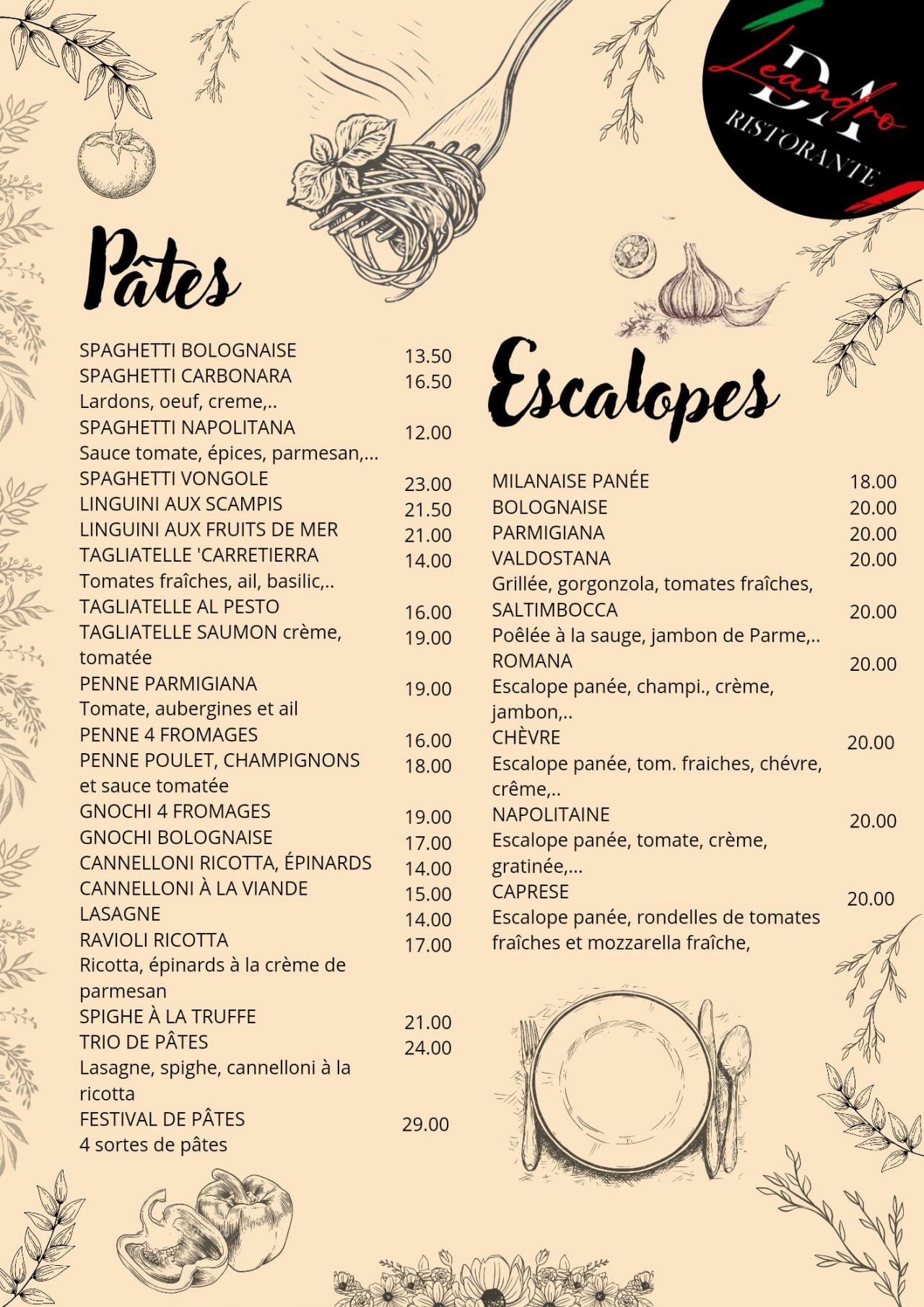 MENU | Da Leandro Jemappes